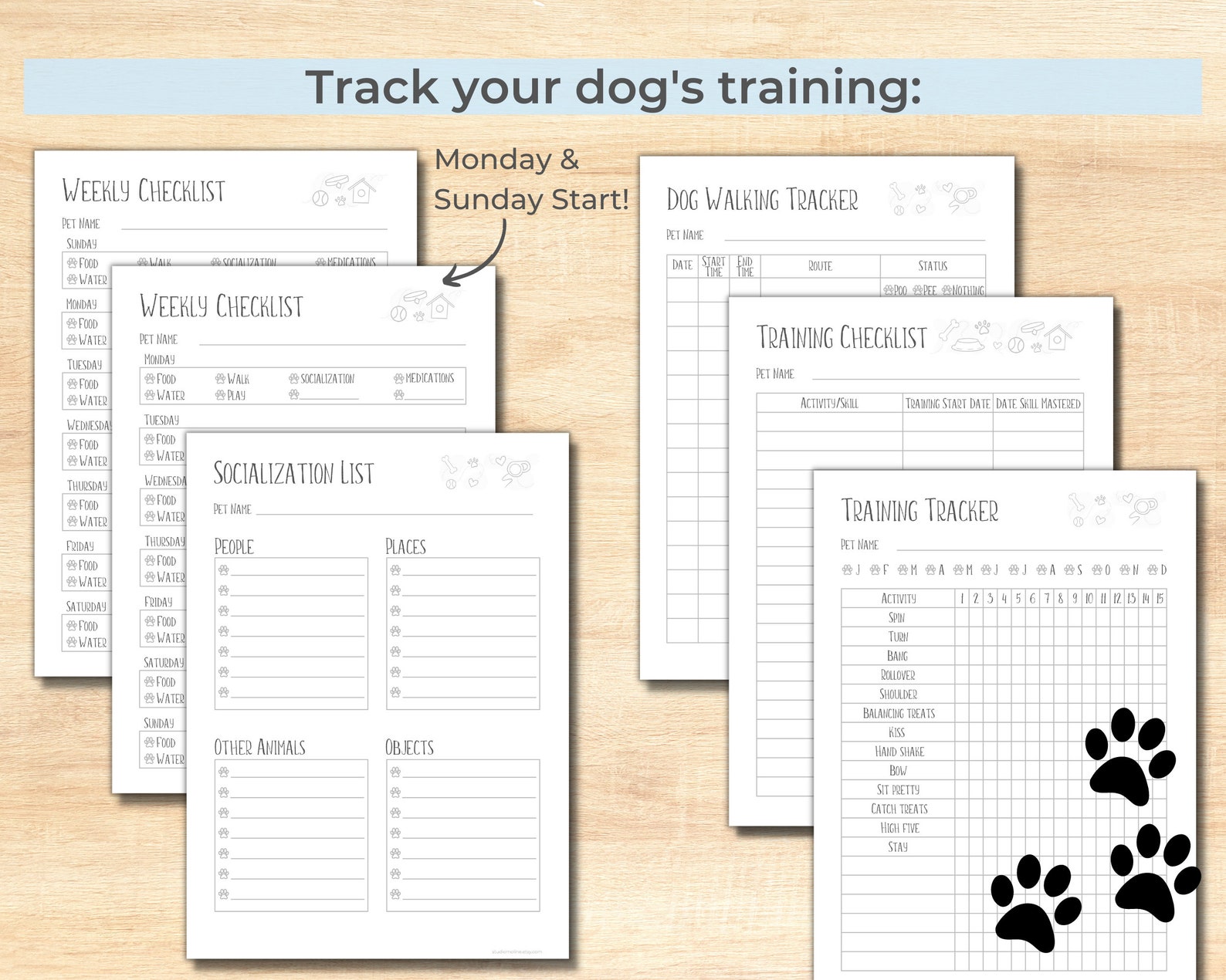 Dog Training Log Printable Dog Walking Pet Planner Puppy - Etsy