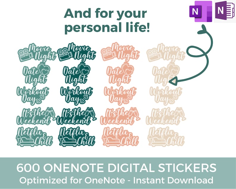 Onenote Digital Stickers, One Note Planner Stickers, Precropped ...