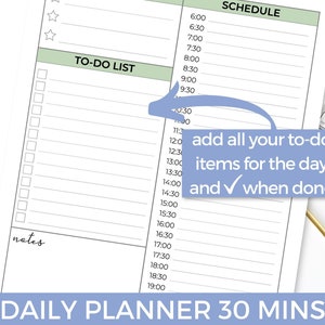 Daily Planner 30 Min Printable Work Planner Daily Schedule | Etsy