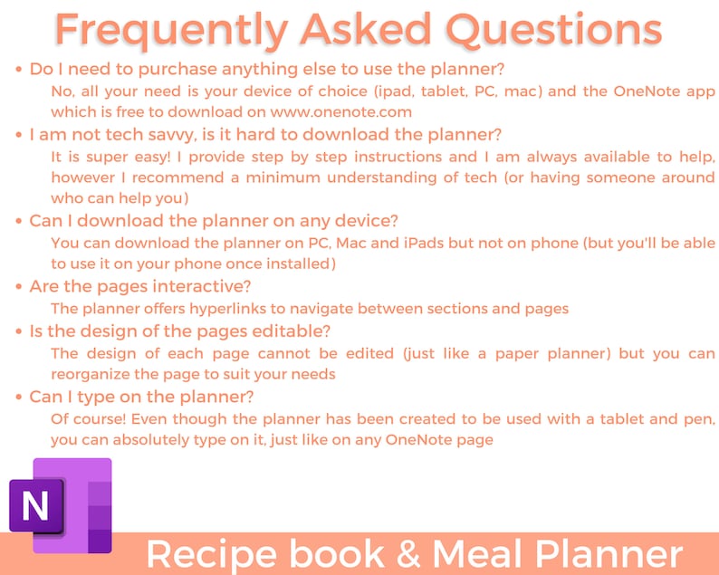 Onenote Meal Planner, Digital Recipe Book Templates, Cookbook Templates ...