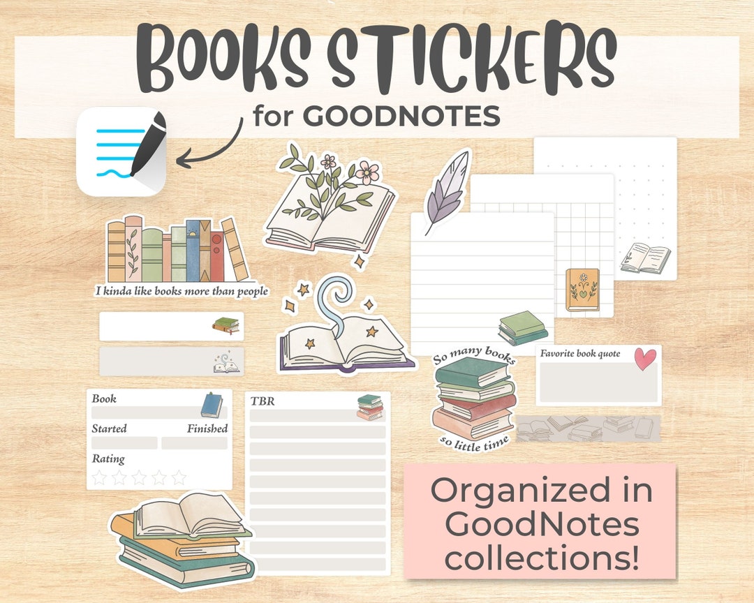 Digital Reading Stickers for Goodnotes, Bookish Digital Sticker Pack ...