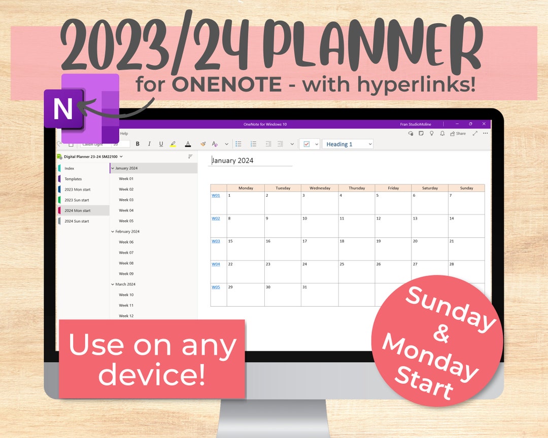 Onenote Planner 2023 /2024, Digital Planner, One Note Planner, Onenote ...