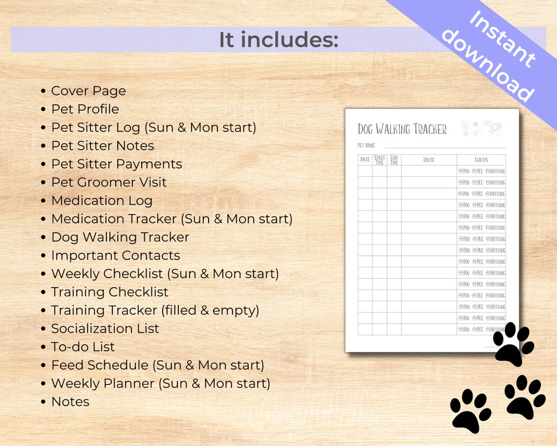 Pet Sitter Notes Printable Pet Sitter Report Pet Sitter - Etsy