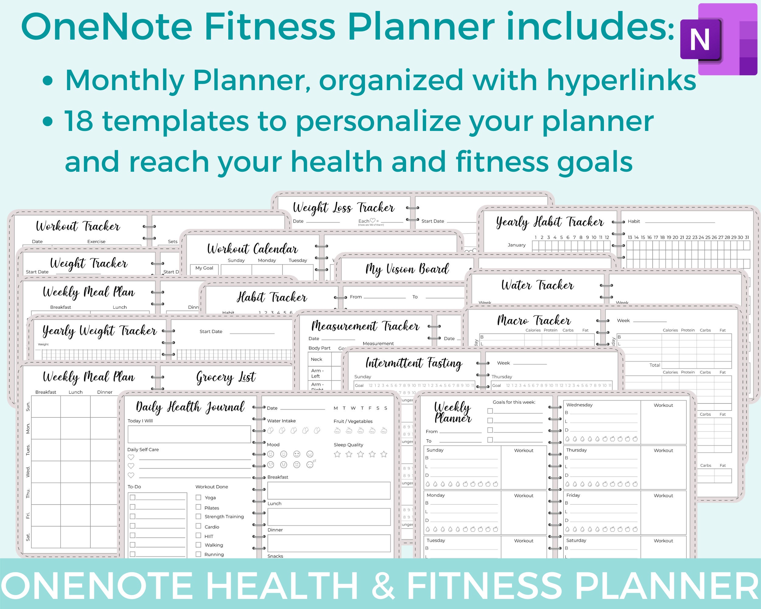 Onenote Fitness Planner, Weight Loss Journal, One Note, Exercise ...