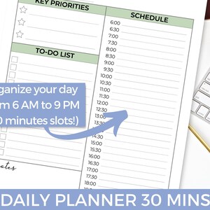 Daily Planner 30 Min Printable Work Planner Daily Schedule | Etsy