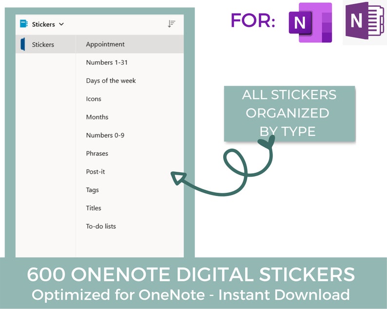 Onenote Digital Stickers, One Note Planner Stickers, Precropped ...