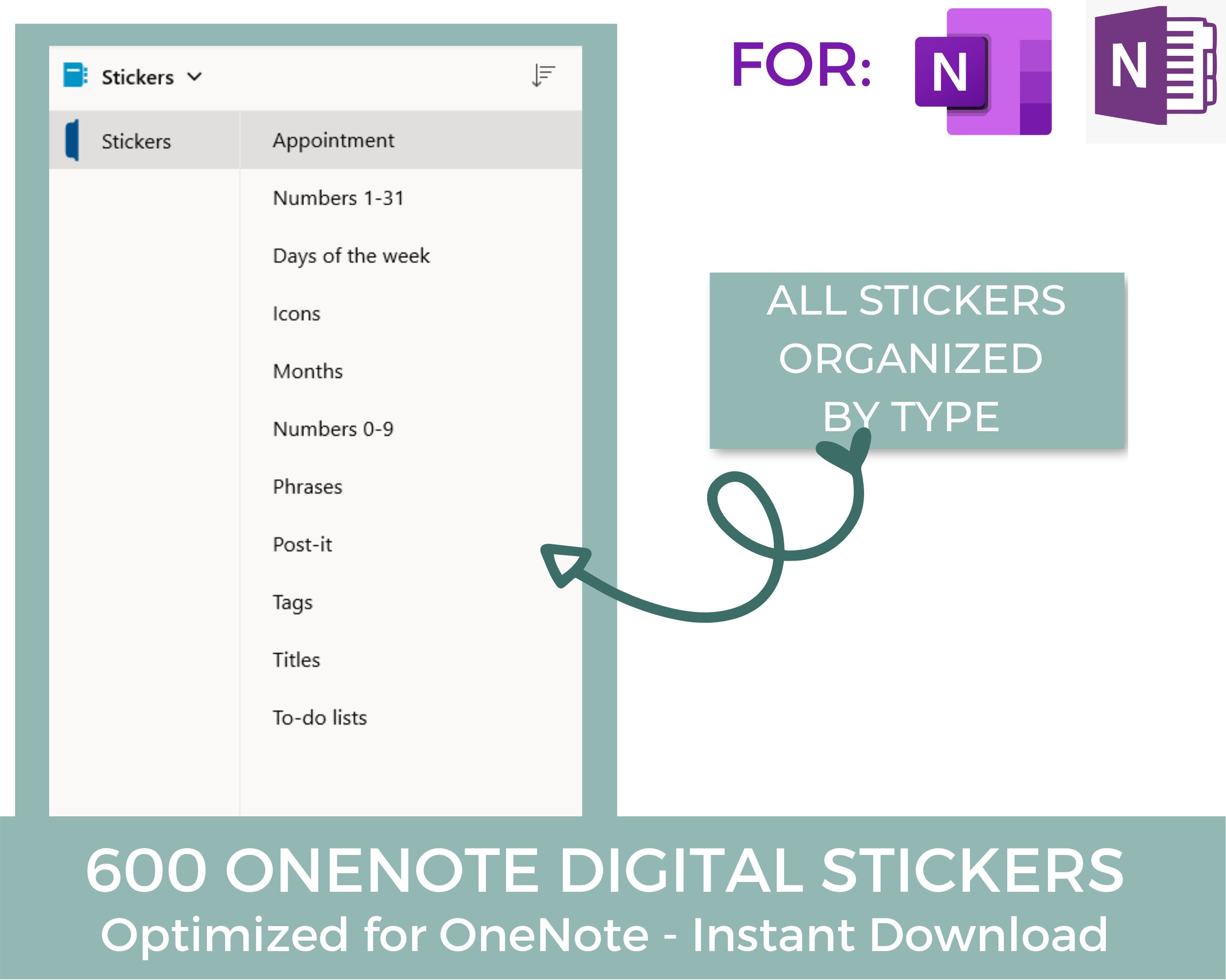 Onenote Digital Stickers One Note Planner Stickers | Etsy UK