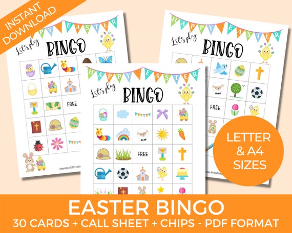 30 Easter Bingo Cards, Printable Easter Games