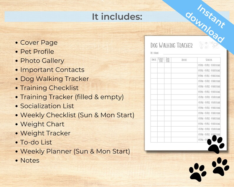 Dog Training Log Printable Dog Walking Pet Planner Puppy - Etsy