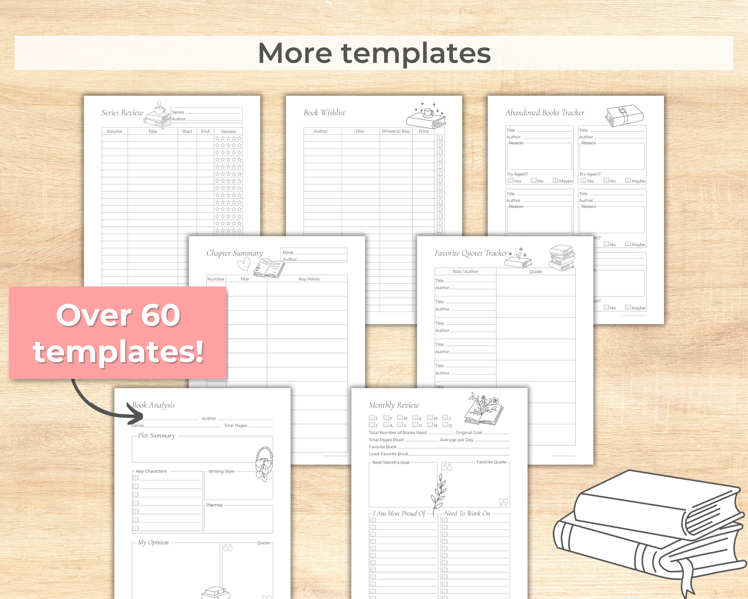 Reading Journal Printable PDF, Reading Planner, Book Review Template ...