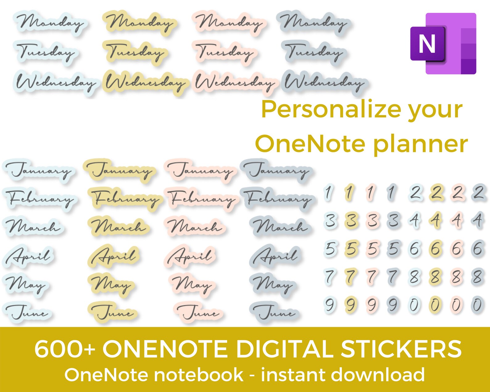 Onenote Digital Stickers, One Note Planner Stickers, Precropped ...