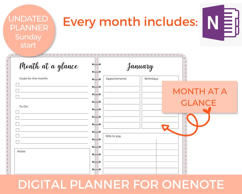 Onenote Digital Planner, Digital Notebook, One Note, Minimalist Planner ...
