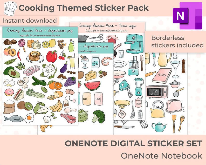 Recipe Planner Digital Stickers, One Note Planner Stickers, Digital ...