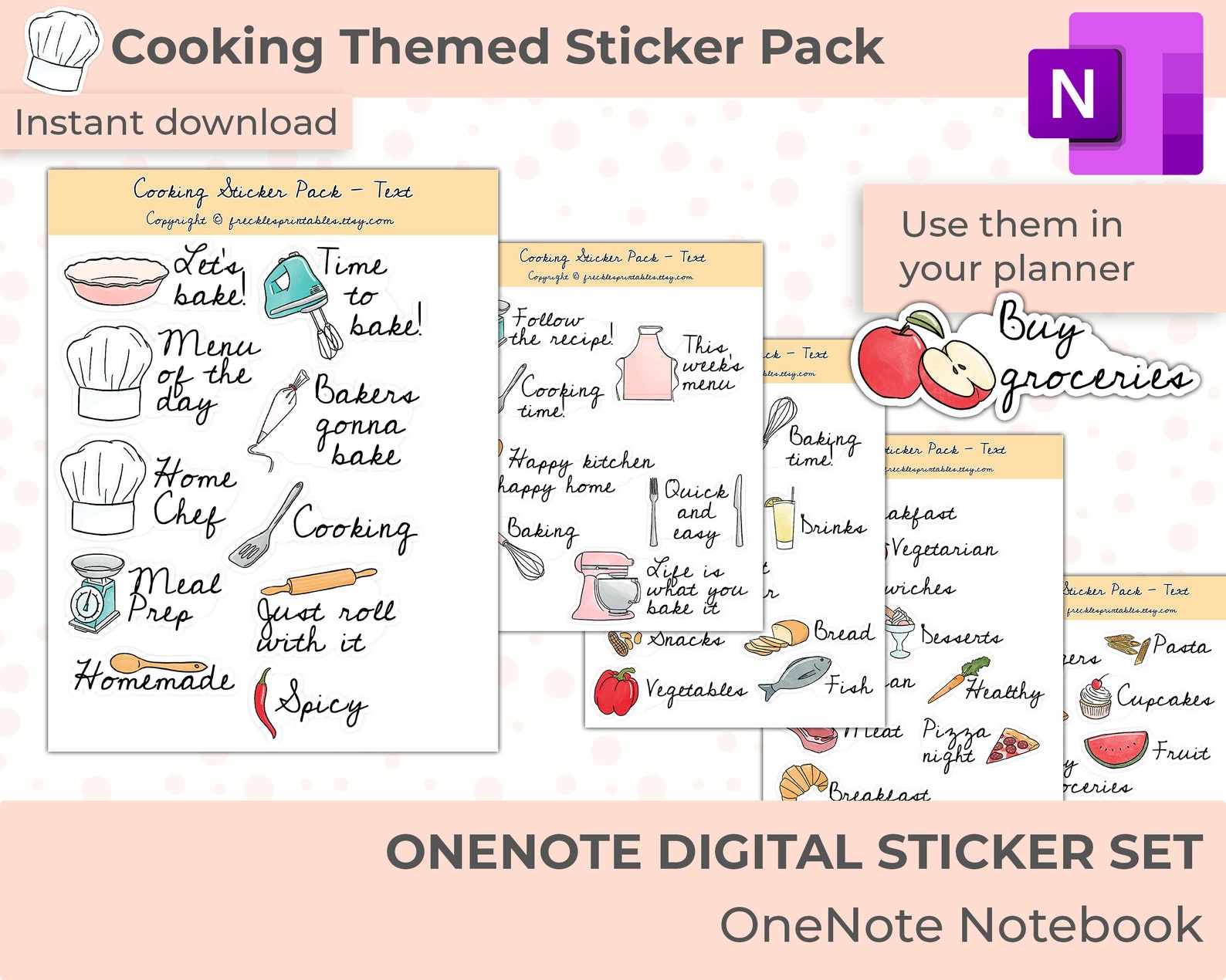 Recipe Planner Digital Stickers, One Note Planner Stickers, Digital ...