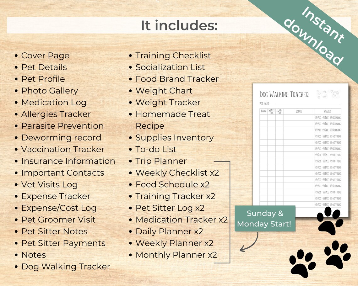 Dog Care Planner Printable Puppy Planner Dog Walking Pet - Etsy