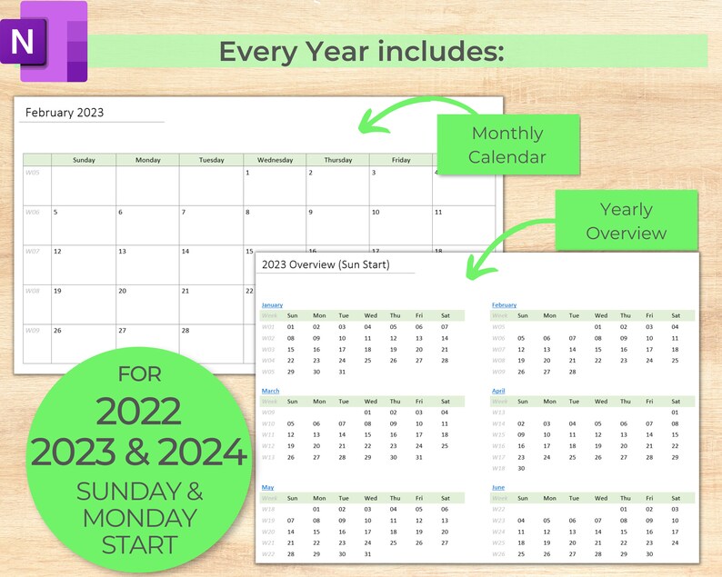 2023 / 2024 Onenote Calendar, Monday Start, Sunday Start, iPad Calendar ...