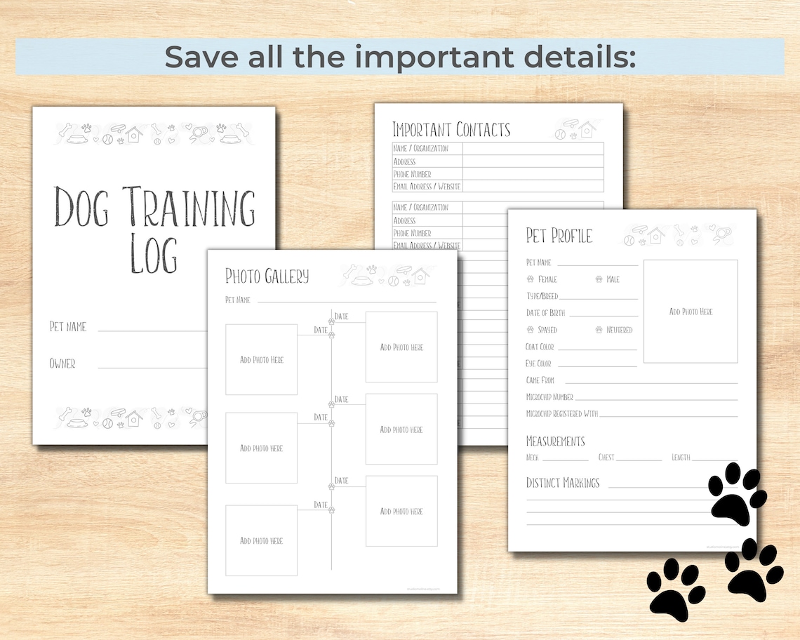 Dog Training Log Printable Dog Walking Pet Planner Puppy - Etsy
