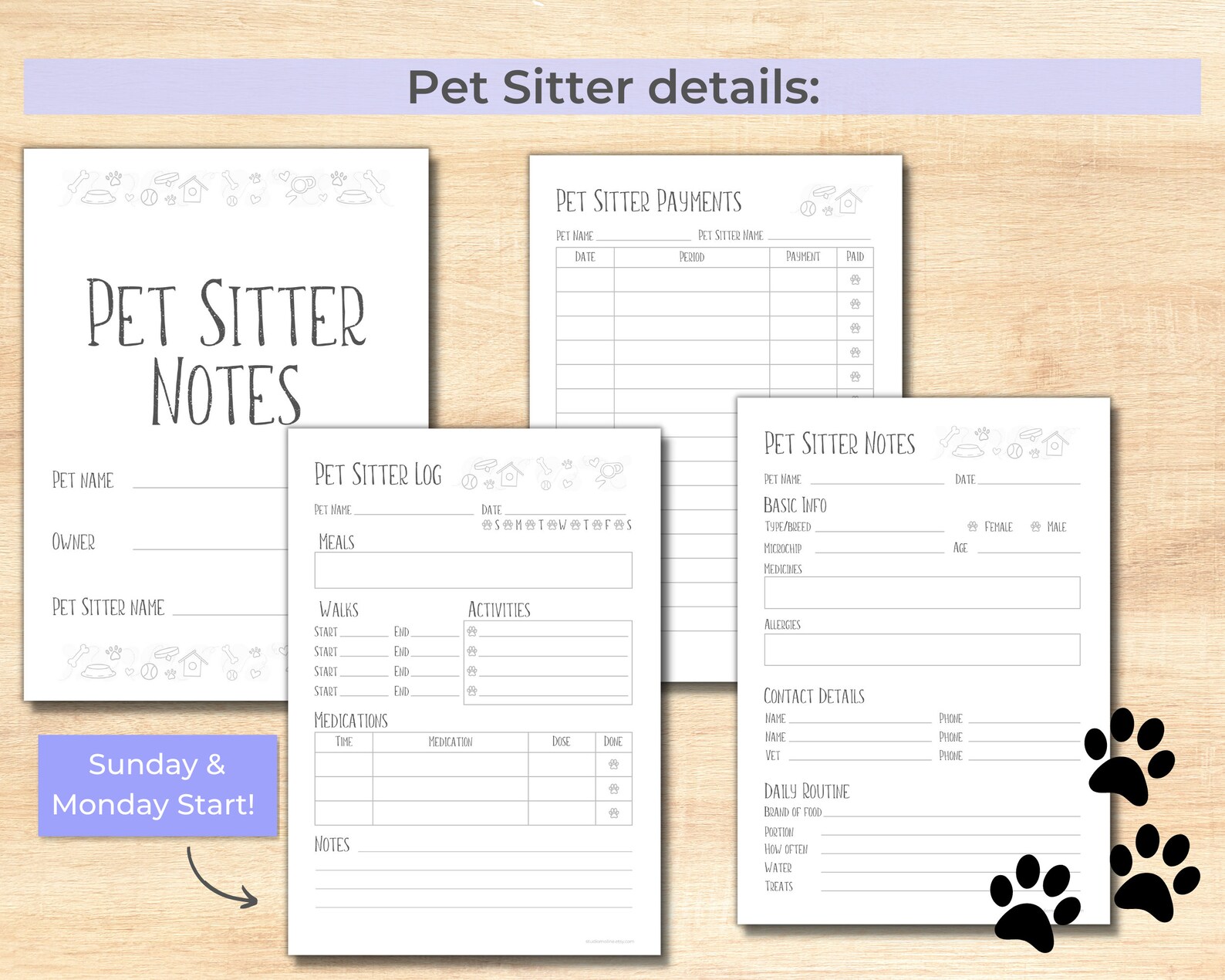Pet Sitter Notes Printable Pet Sitter Report Pet Sitter - Etsy