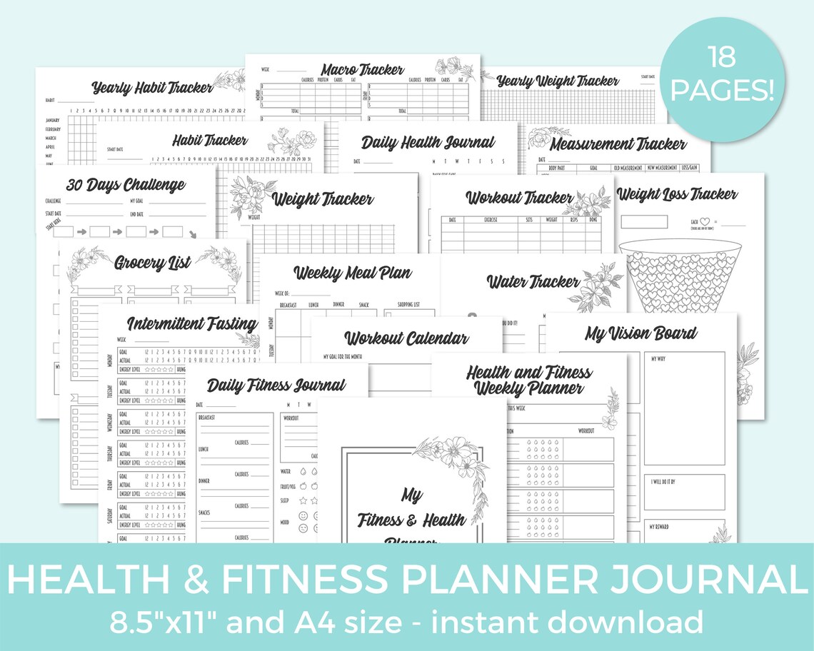 Fitness Planner Health Planner Fitness Journal Exercise | Etsy