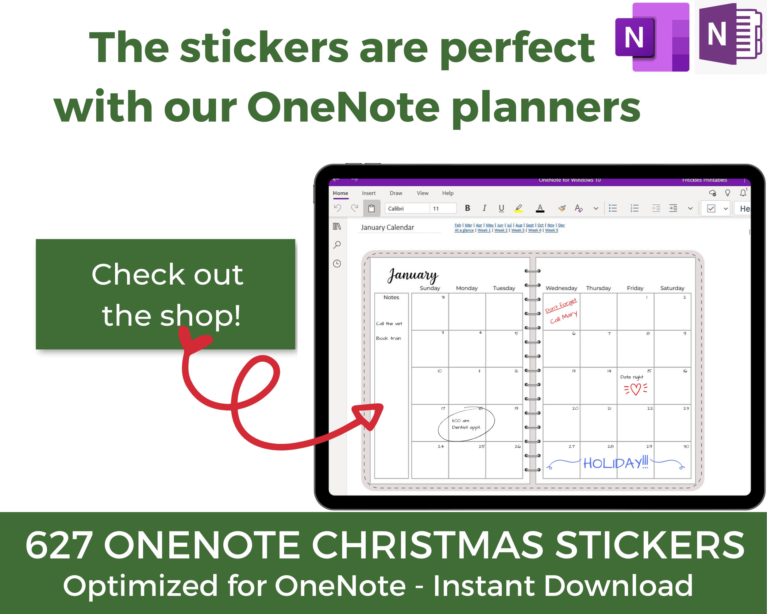 Onenote Christmas Stickers One Note Planner Stickers Holiday - Etsy