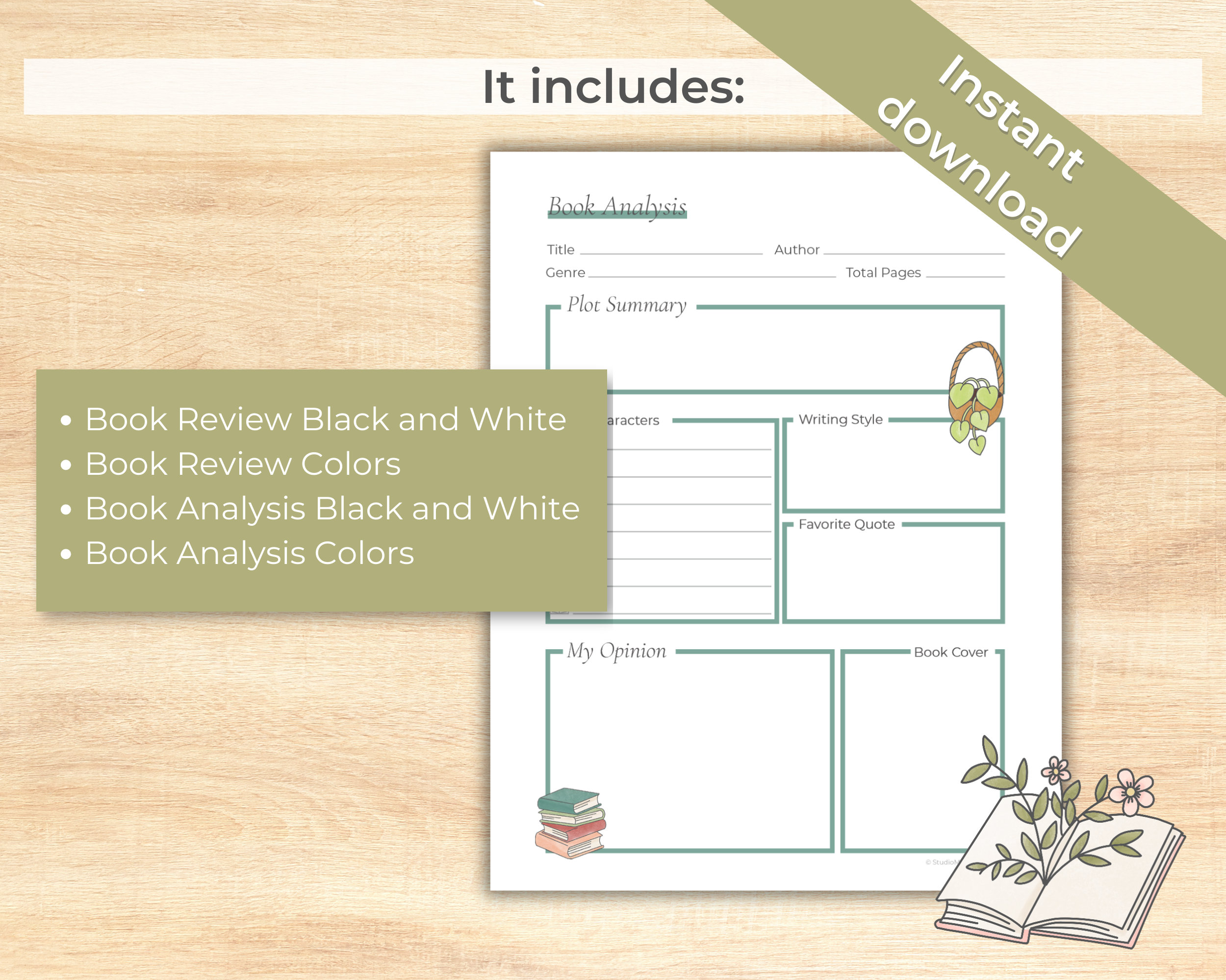 Book Review Template, Fillable Book Reading Journal, Book Log Printable ...