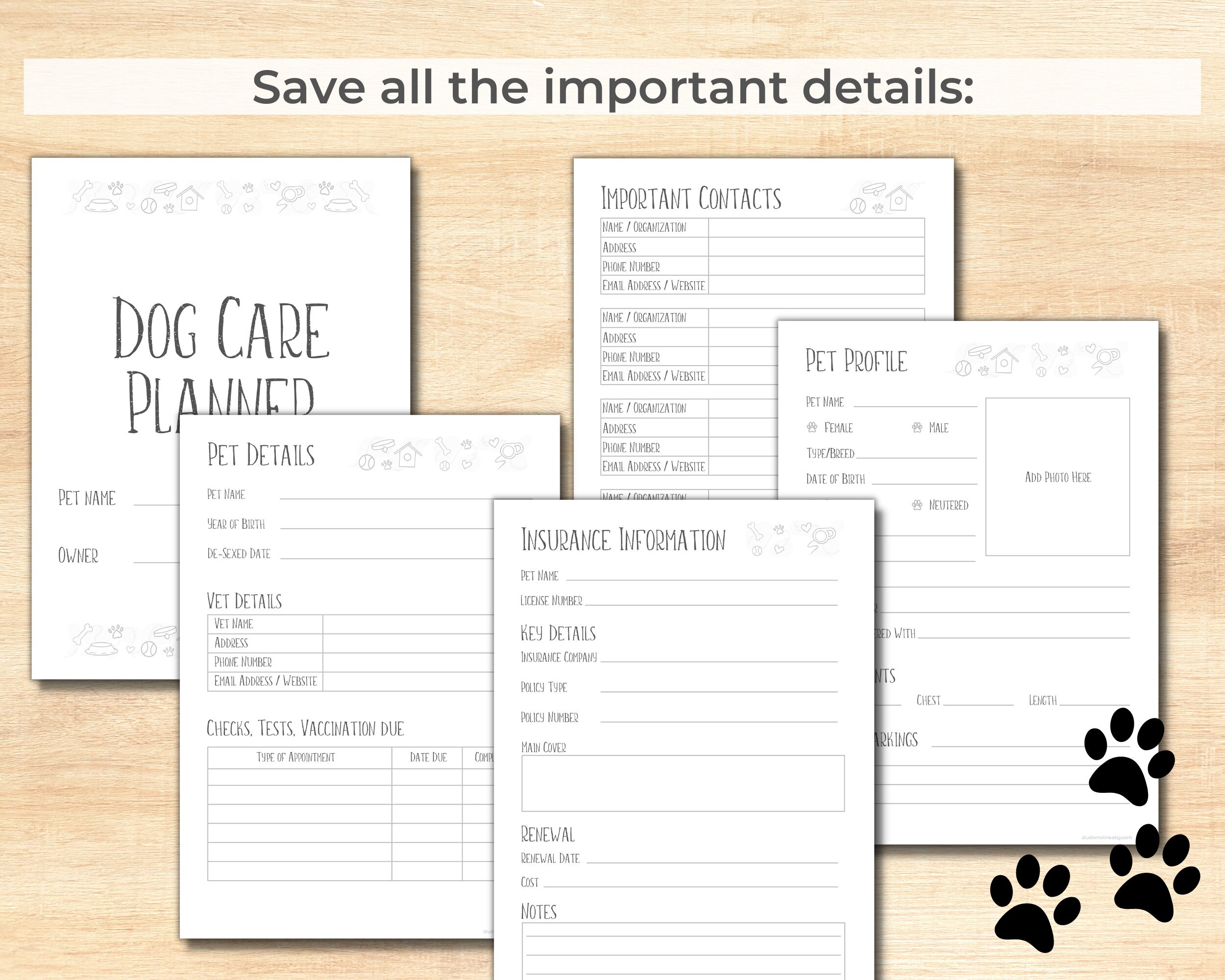 Dog Care Planner Printable Puppy Planner Dog Walking Pet - Etsy