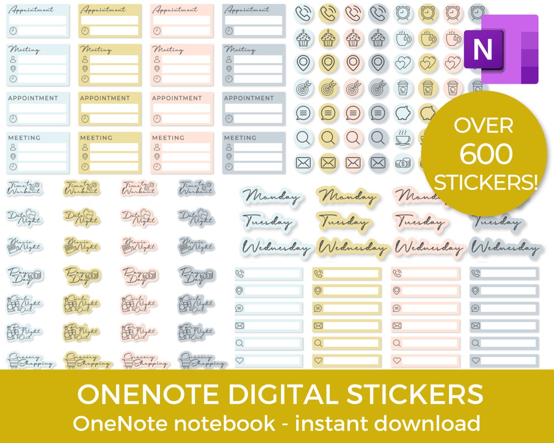 Onenote Digital Stickers One Note Planner Stickers | Etsy