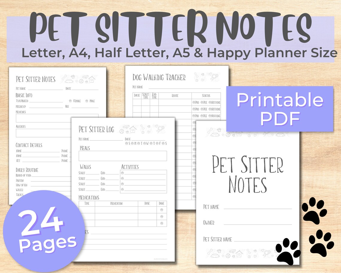 Pet Sitter Notes Printable Pet Sitter Report Pet Sitter - Etsy