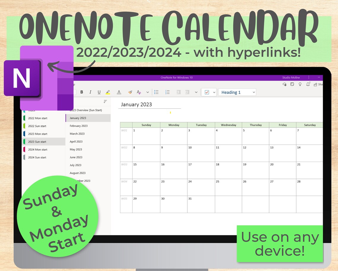 2023 / 2024 Onenote Calendar, Monday Start, Sunday Start, iPad Calendar ...
