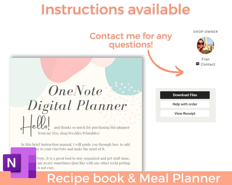 Onenote Meal Planner Digital Recipe Book Templates Cookbook - Etsy UK