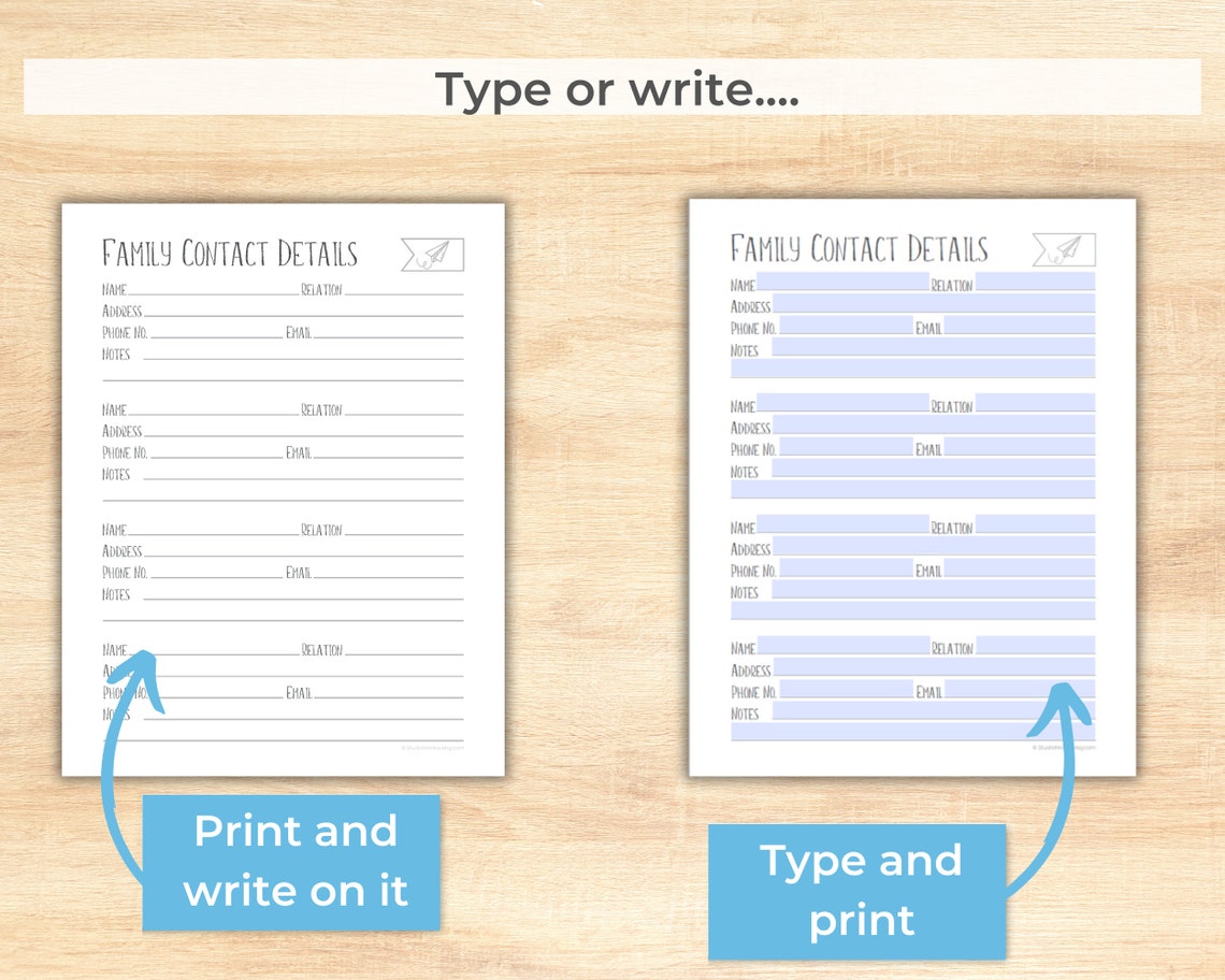 Contact List, Address Book for Emergency Contacts, Digital and ...