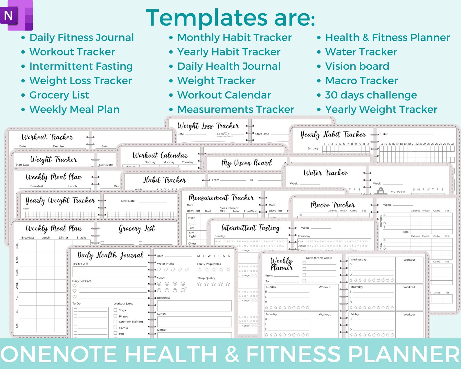 Onenote Fitness Planner Weight Loss Journal One Note - Etsy UK