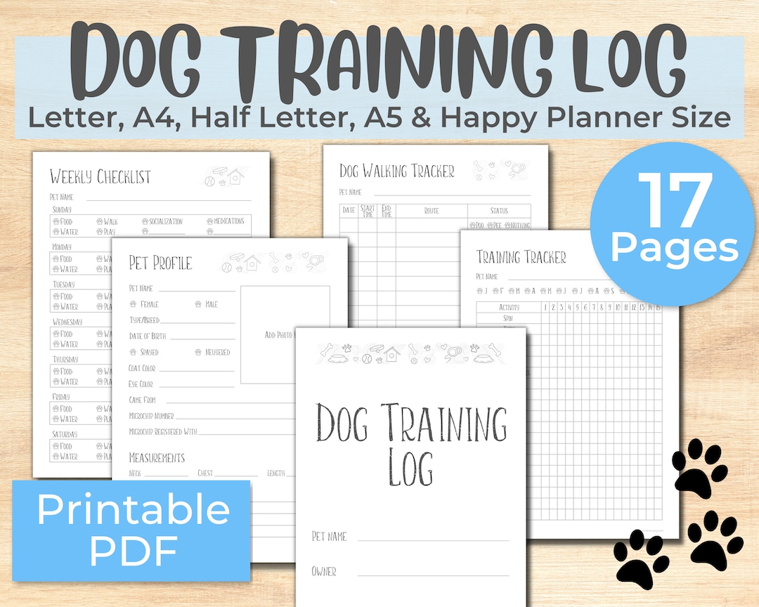 Dog Training Log Printable, Dog Walking, Pet Planner, Puppy Training ...