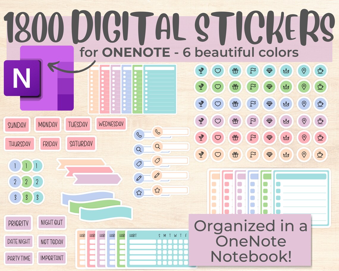 Onenote Stickers Transparent PNG Sticker Bundle Pastel - Etsy UK