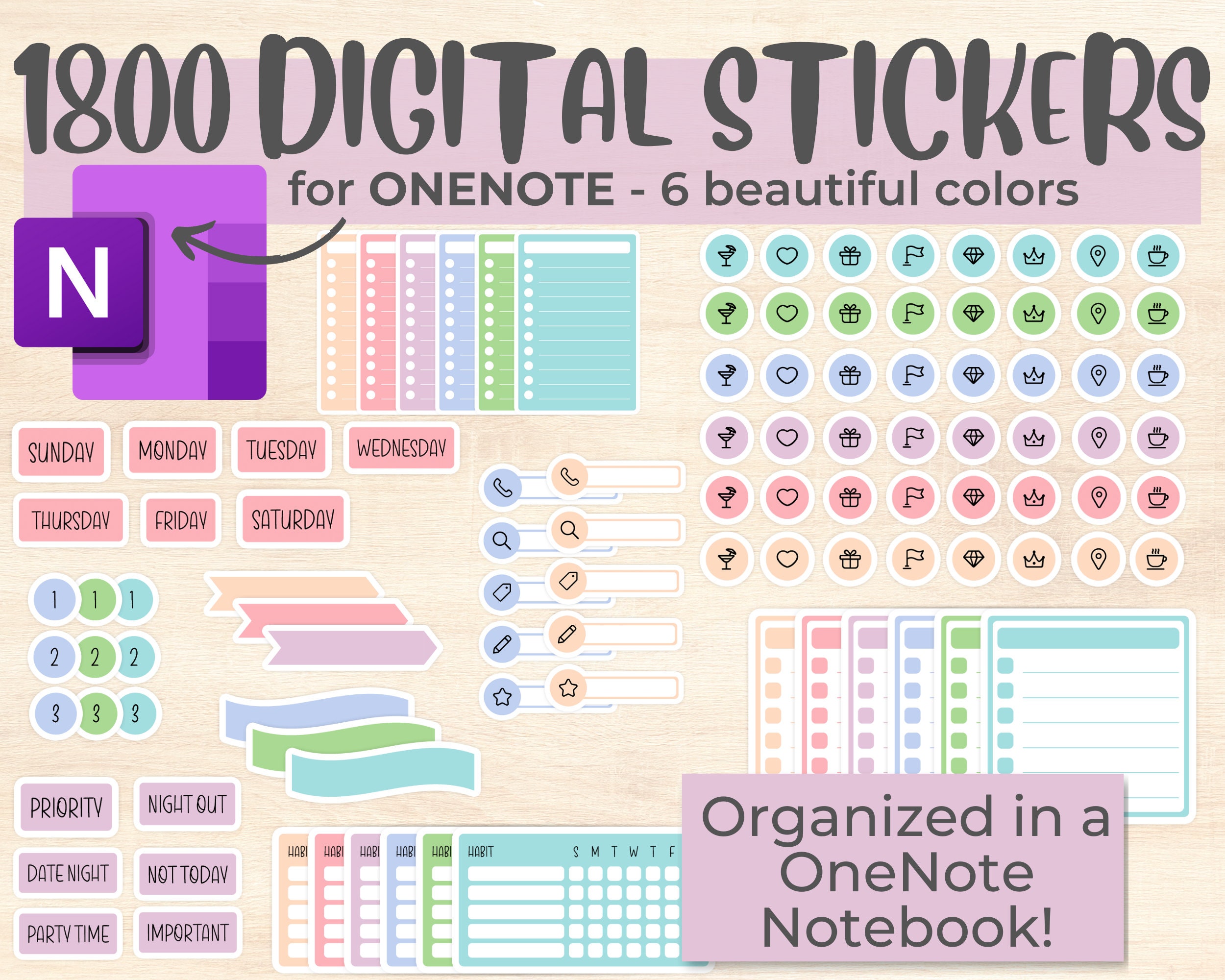Onenote Stickers, Transparent PNG Sticker Bundle, Pastel Stickers ...