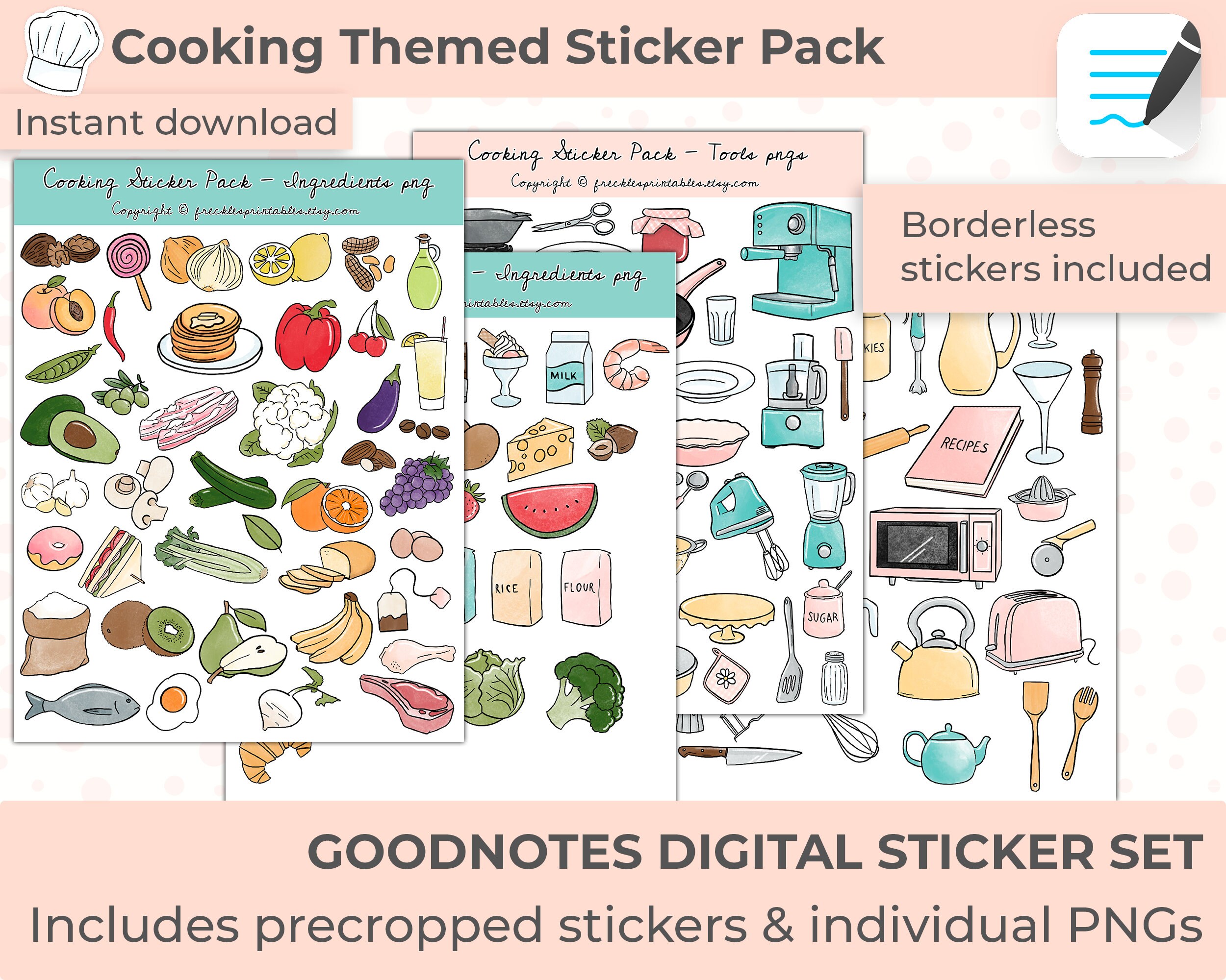 Recipe Planner Digital Stickers Cooking Digital Stickers | Etsy