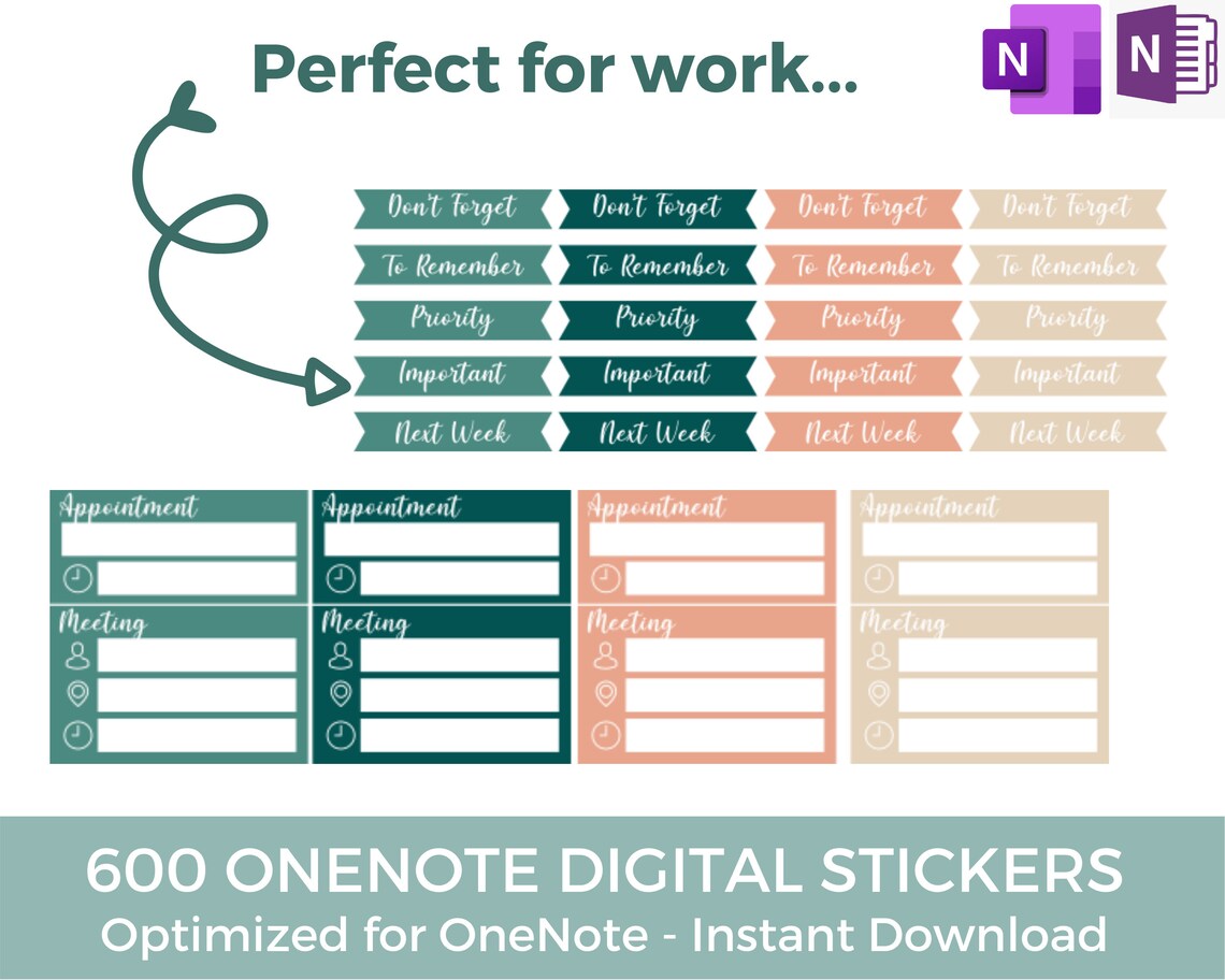 Onenote Digital Stickers One Note Planner Stickers | Etsy UK