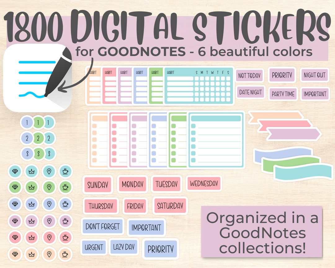 Goodnotes Stickers, Digital Sticker Pack With 1800+ Pastel Stickers ...