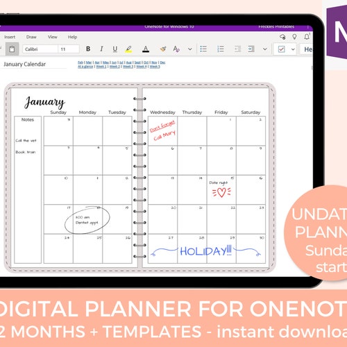Onenote Digital Planner Undated One Note Planner Hyperlinked - Etsy