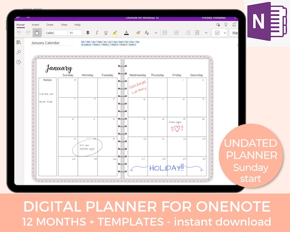 Onenote Digital Planner Digital Notebook One Note - Etsy