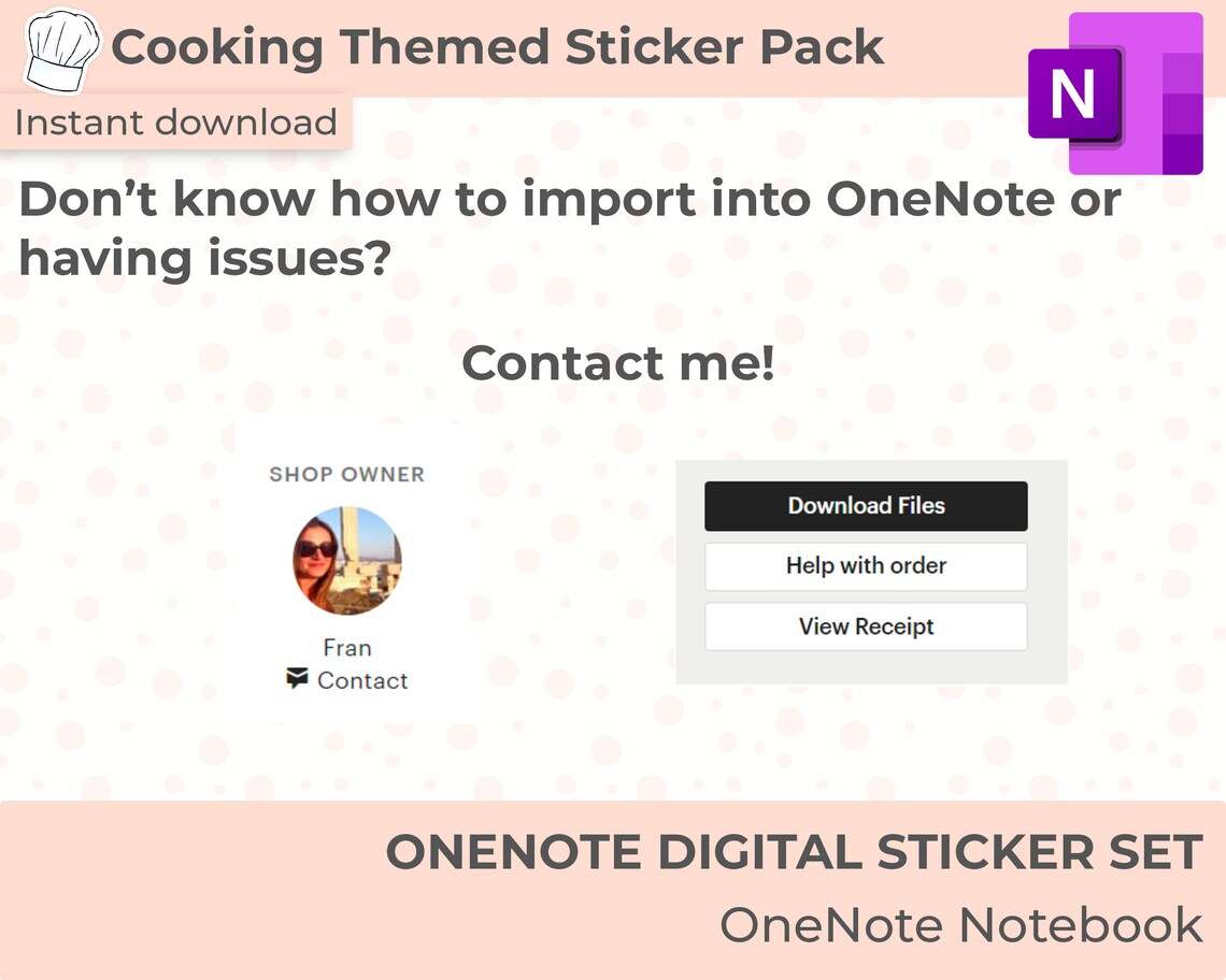 Recipe Planner Digital Stickers, One Note Planner Stickers, Digital ...