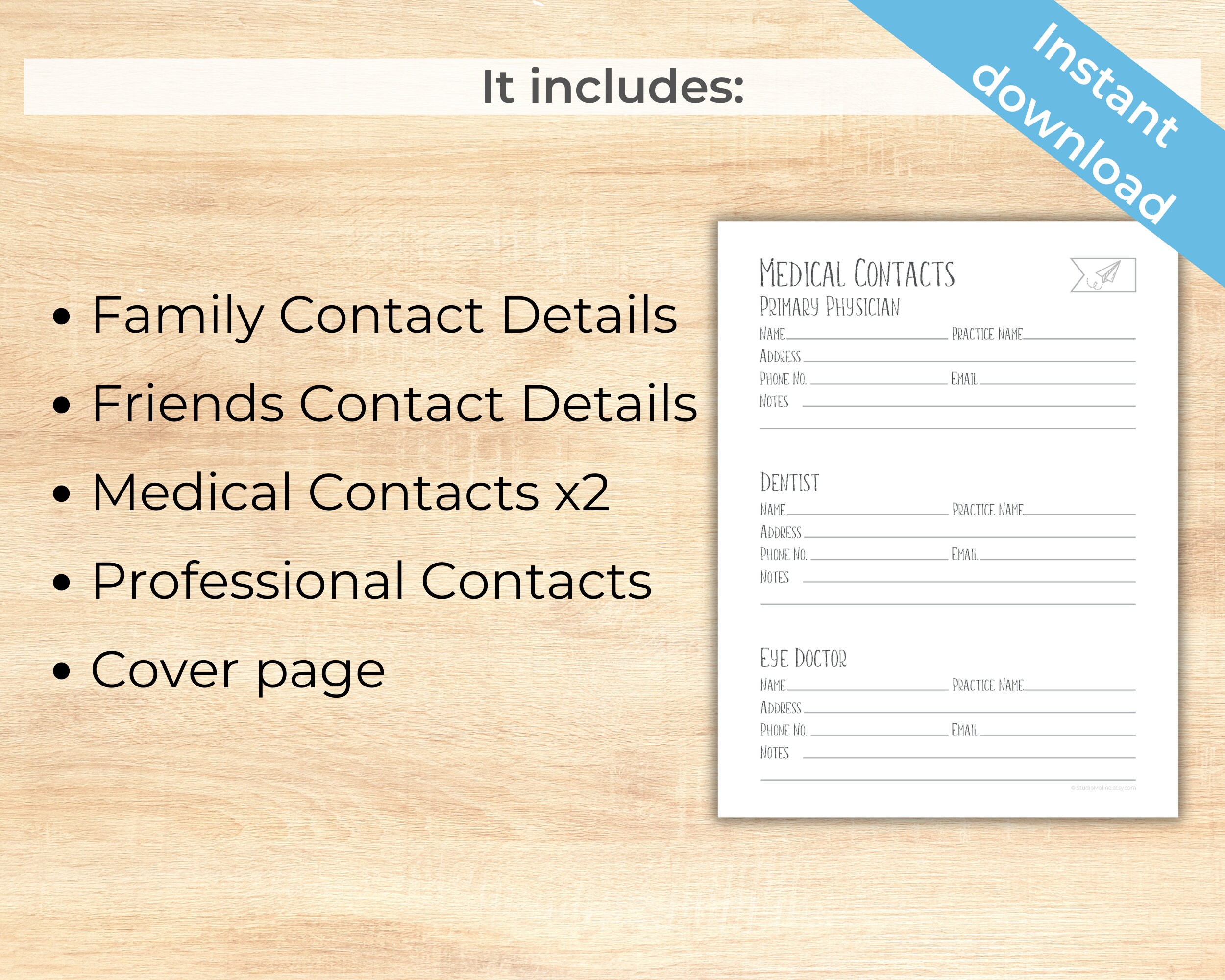 Contact List, Address Book for Emergency Contacts, Digital and ...