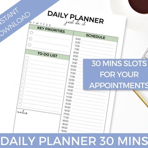 Daily Planner 30 Min Printable Work Planner Daily Schedule | Etsy