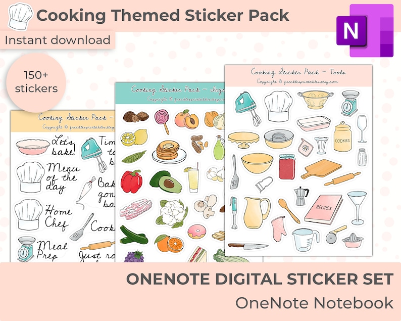 Recipe Planner Digital Stickers, One Note Planner Stickers, Digital ...