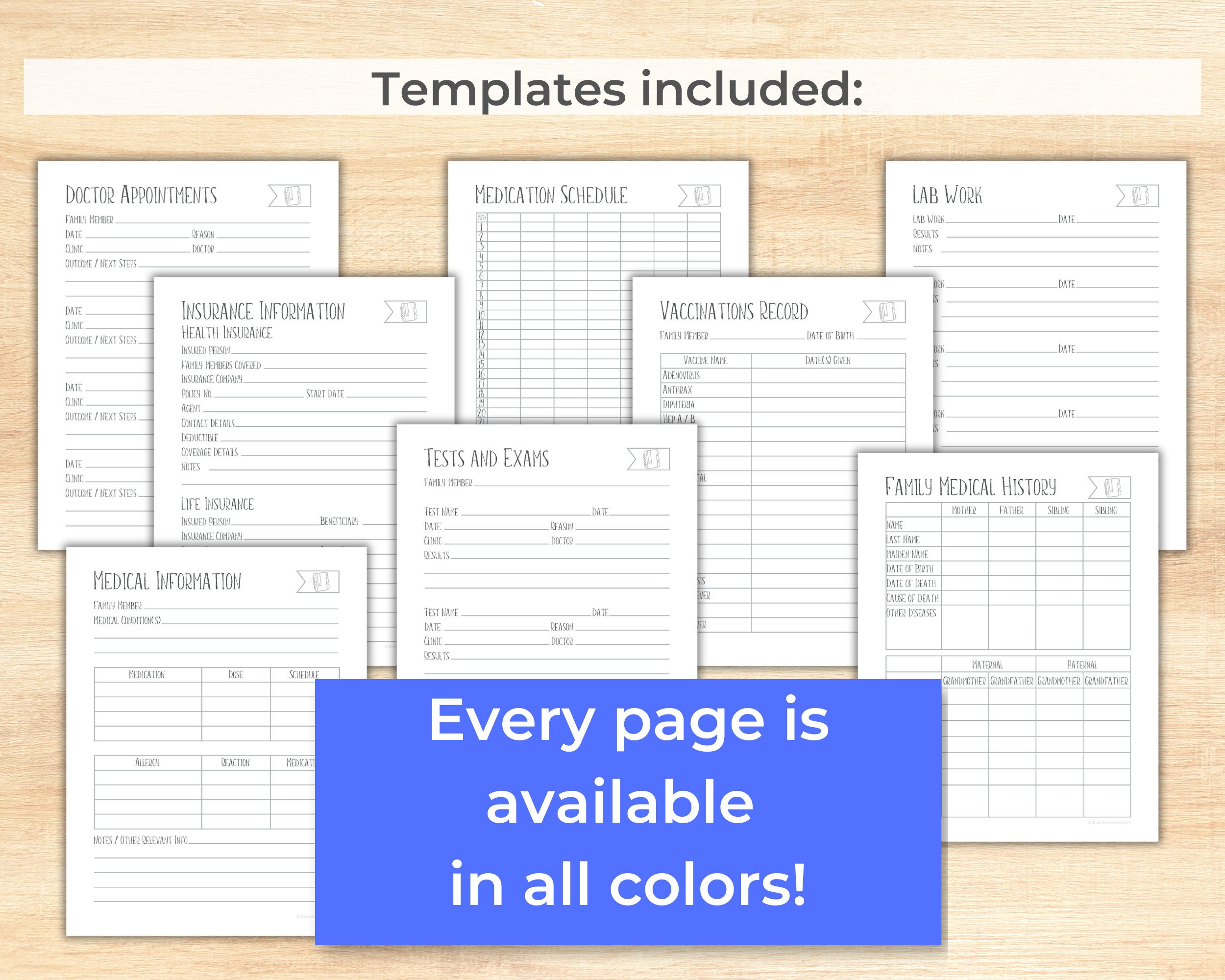 Medical Binder, Medical History Log and Medication Tracker, Family ...