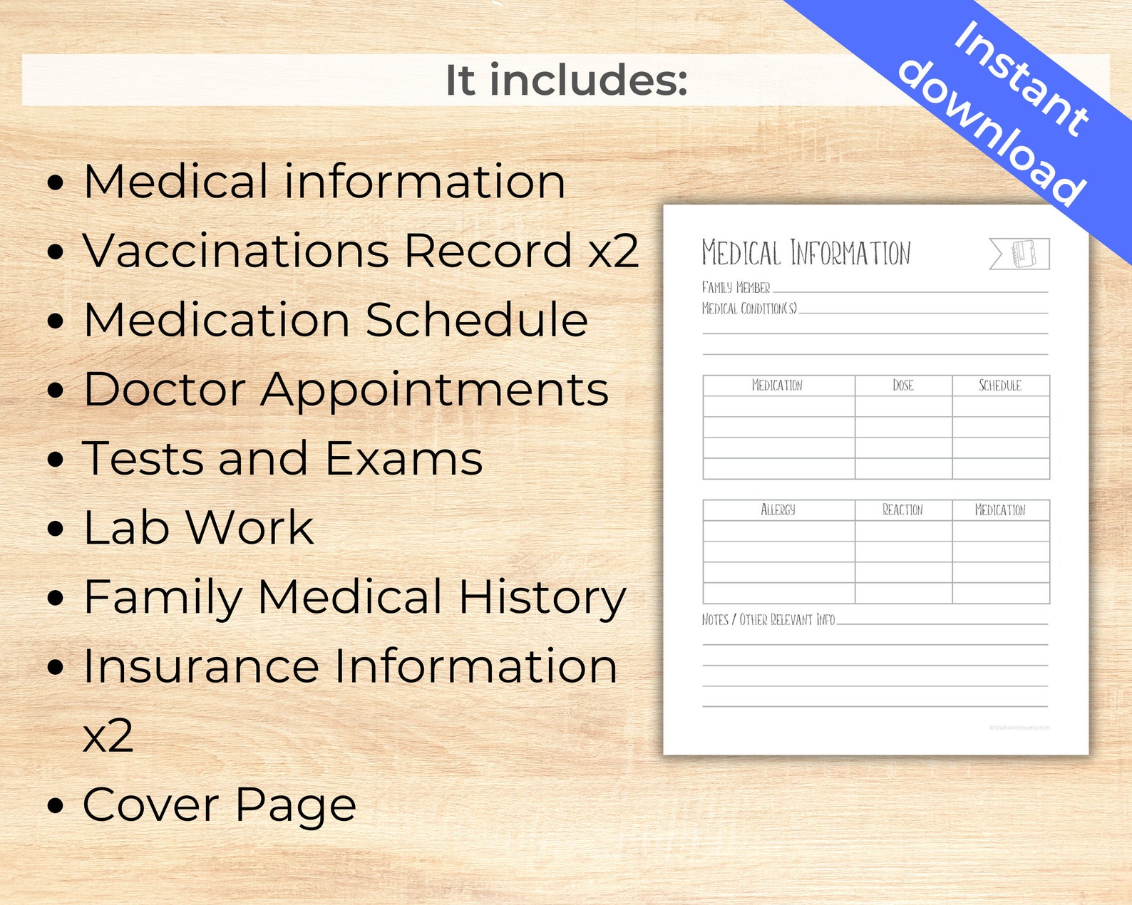Medical Binder, Medical History Log and Medication Tracker, Family ...