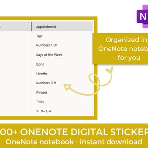 Onenote Digital Stickers, One Note Planner Stickers, Precropped ...