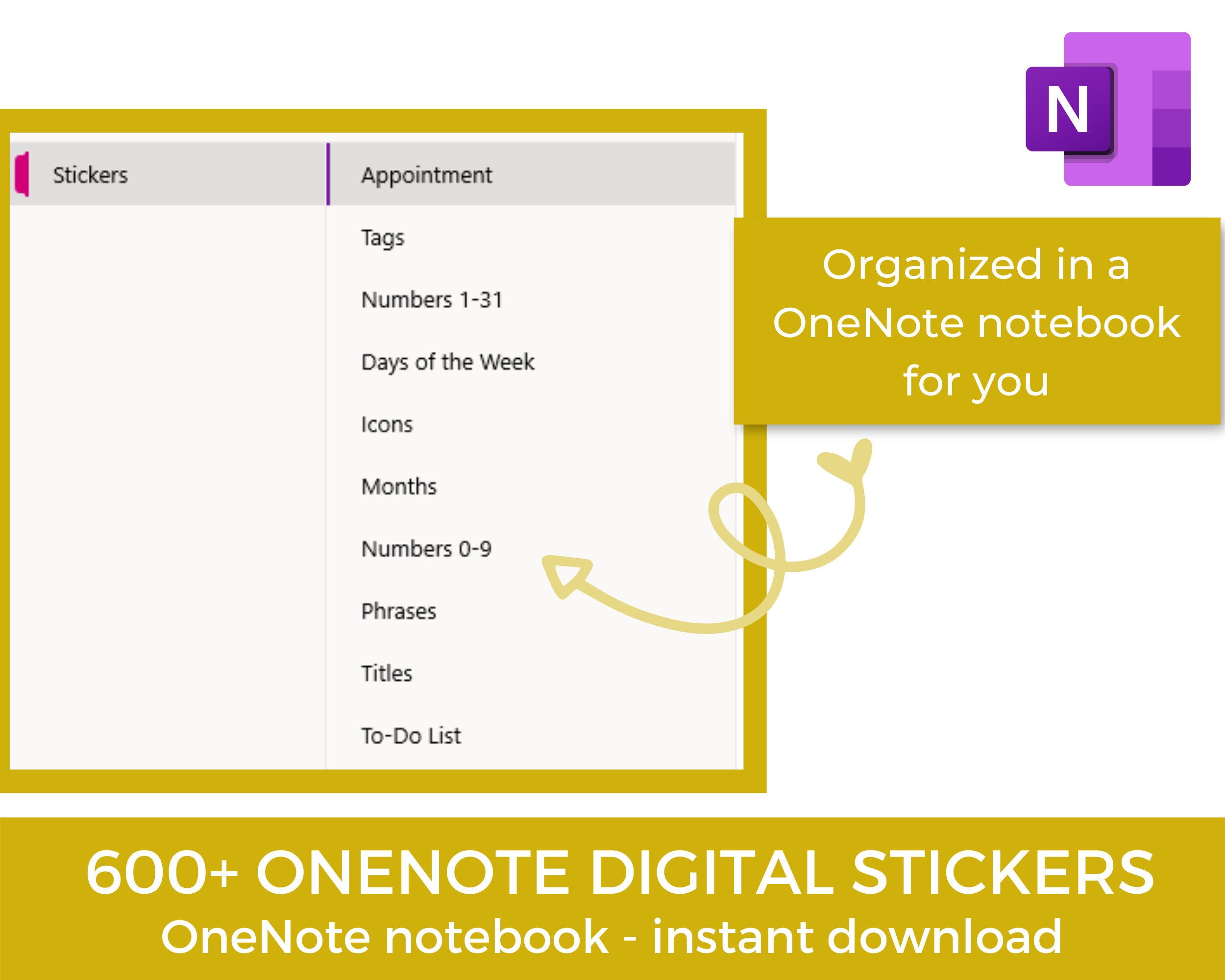 Onenote Digital Stickers, One Note Planner Stickers, Precropped ...
