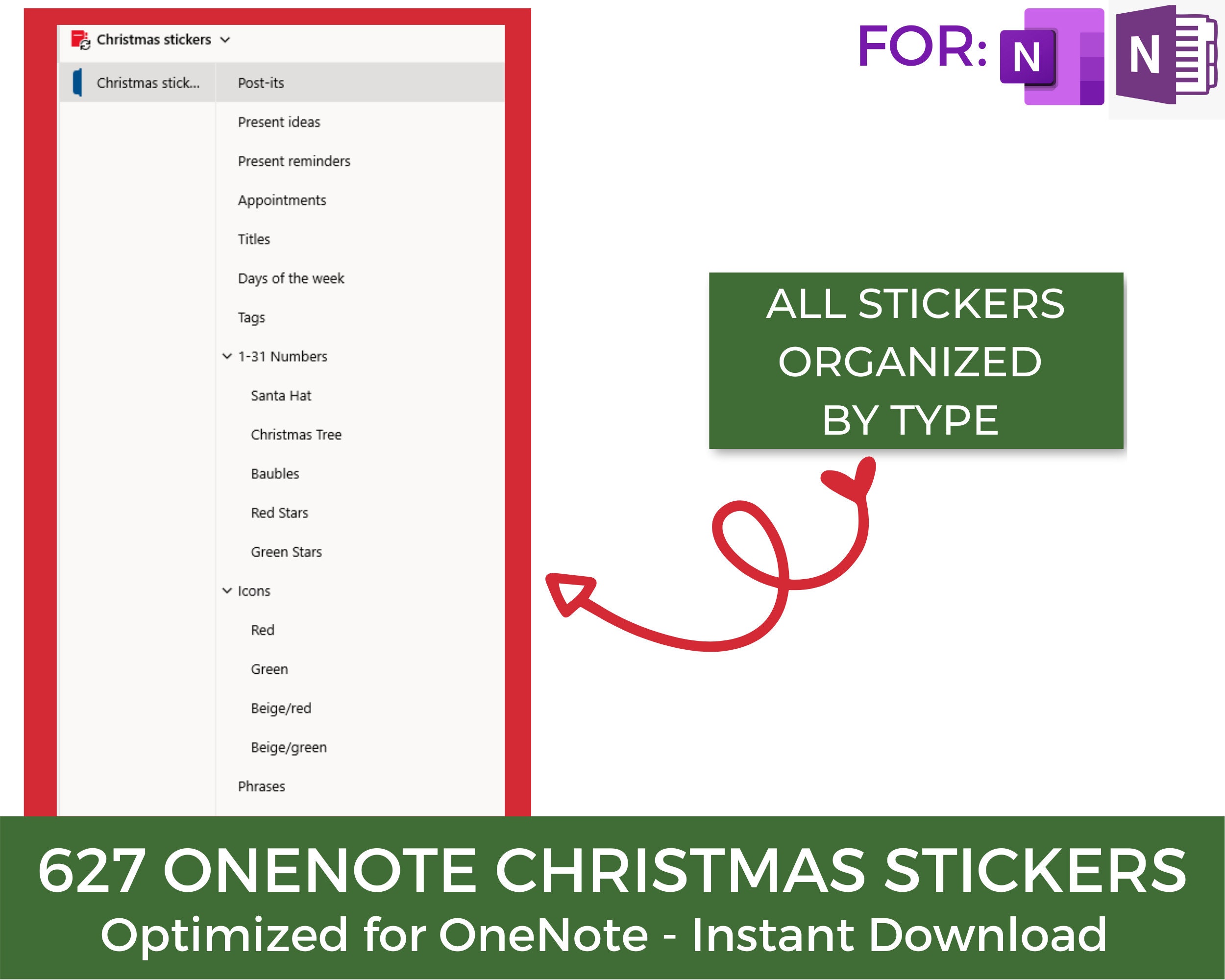 Onenote Christmas Stickers, One Note Planner Stickers, Holiday Stickers ...