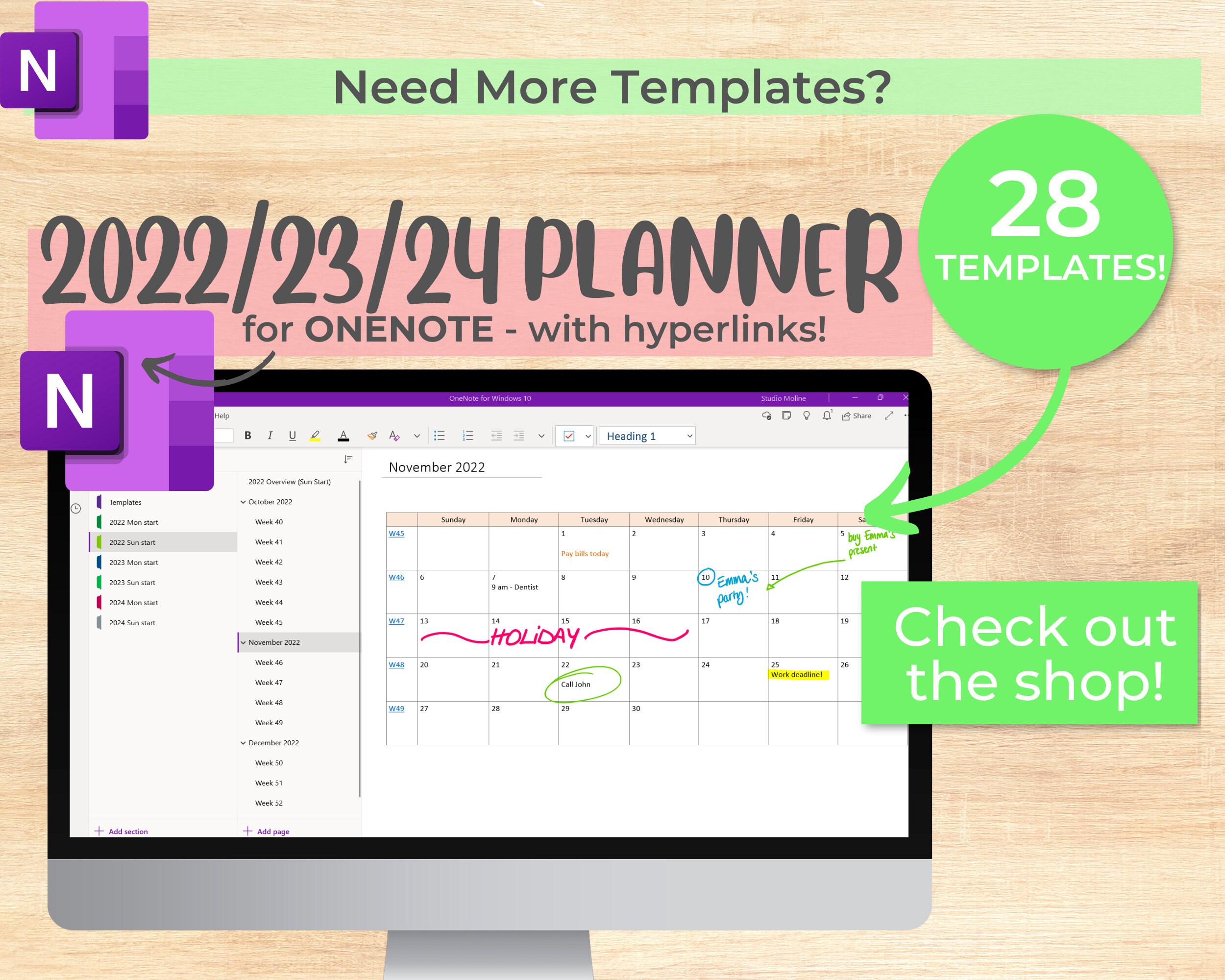 2023 / 2024 Onenote Calendar, Monday Start, Sunday Start, iPad Calendar ...
